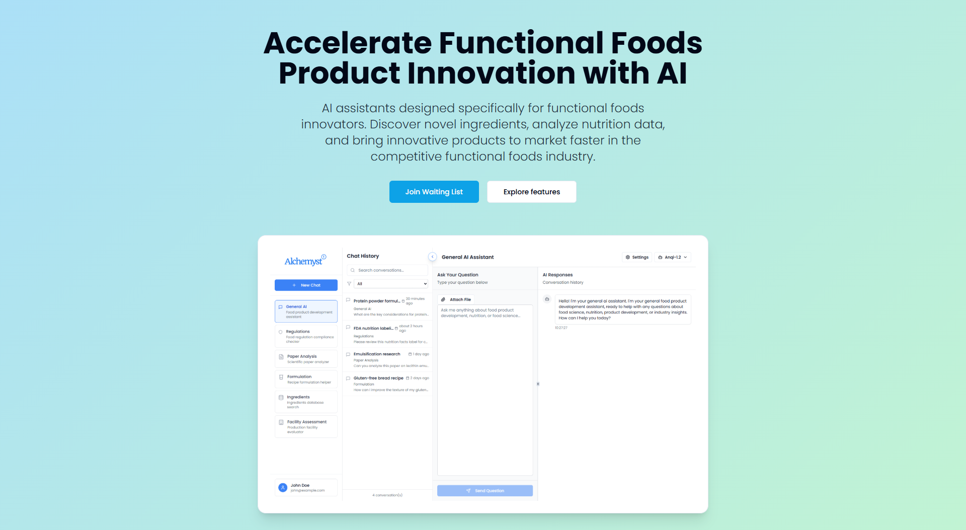 Alchemyst - AI-Powered Functional Foods Innovation Platform